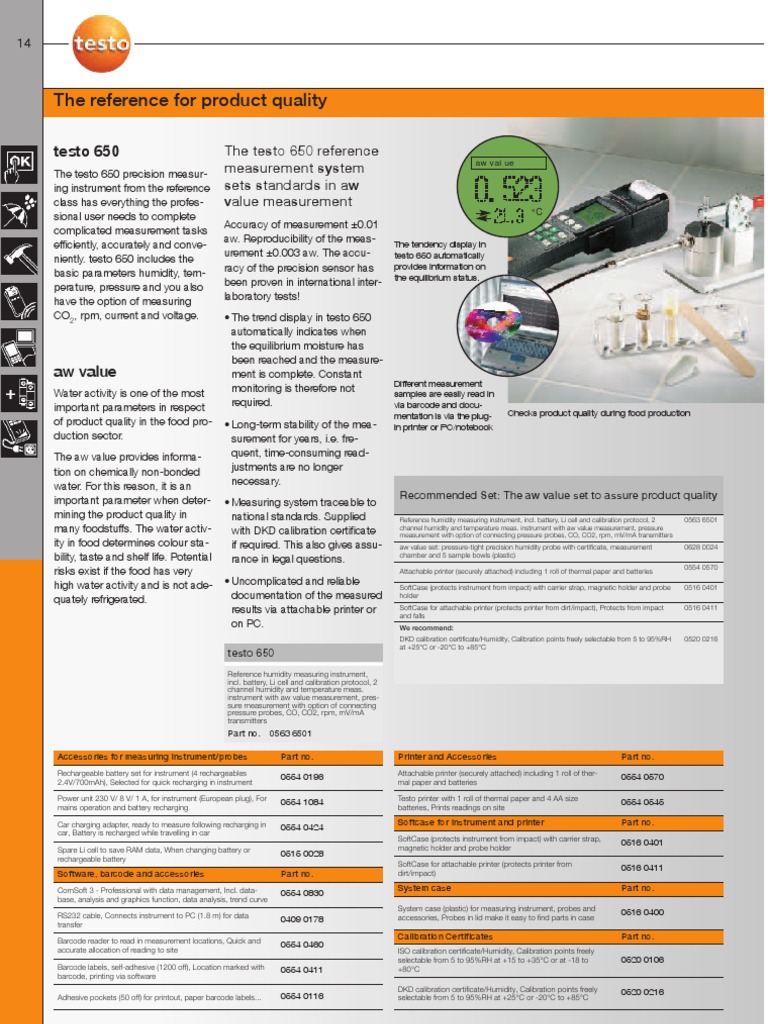 The Reference For Product Quality: Testo 650 | PDF | Calibration ...