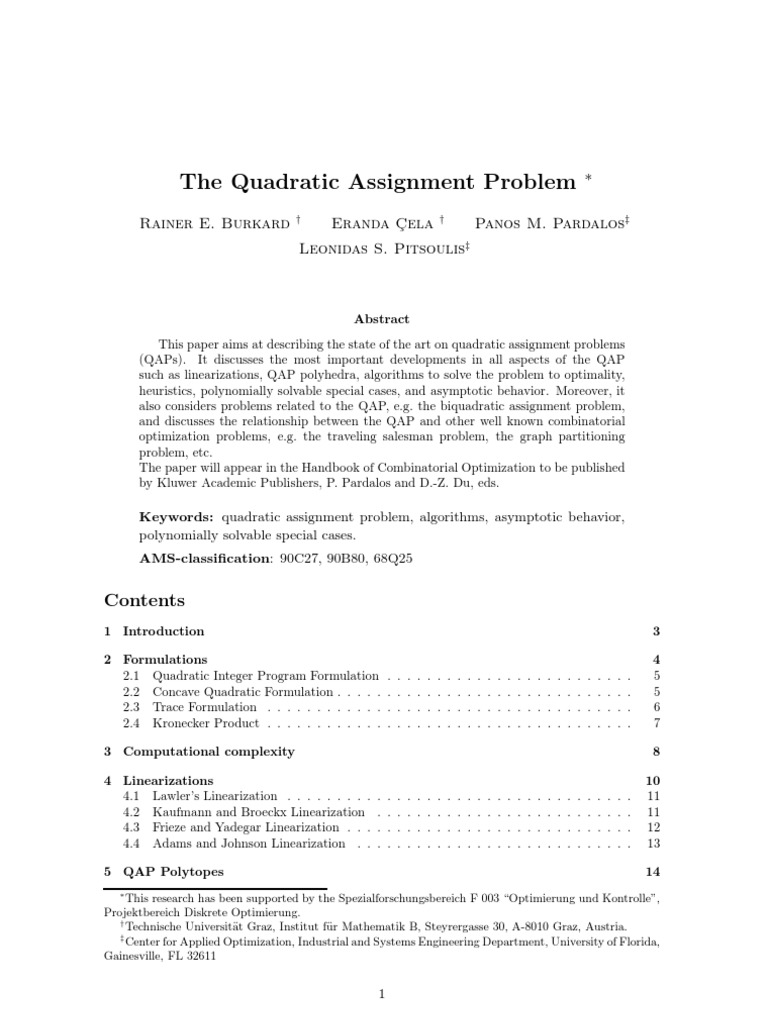 The Quadratic Assignment Problem | Download Free PDF | Linear ...