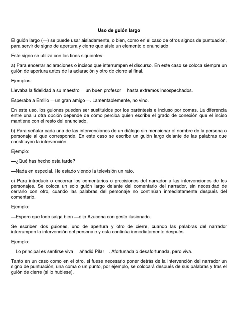 Ejemplos y uso del guion largo | PDF | Puntuación | Idiomas