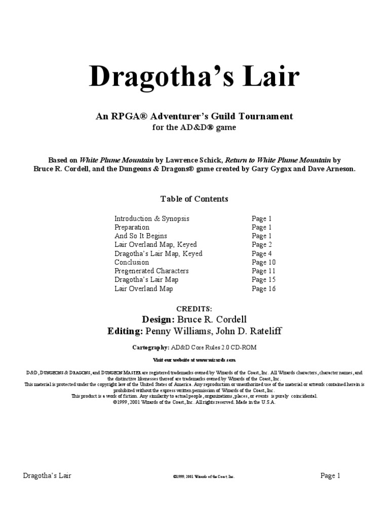 Dragotha's Lair: An RPGA® Adventurer's Guild Tournament | PDF | Young Adult