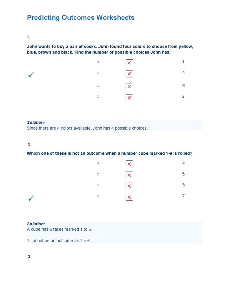 Predicting Outcomes Worksheets | PDF | Probability | Teaching Mathematics