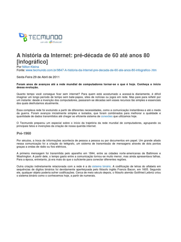 9847 A Historia Da Internet Pre Decada de 60 Ate Anos 80 Infografico ...