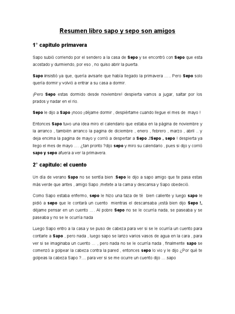Resumen Libro Sapo y Sepo Son Amigos Listo | PDF | Traje (ropa) | Ocio