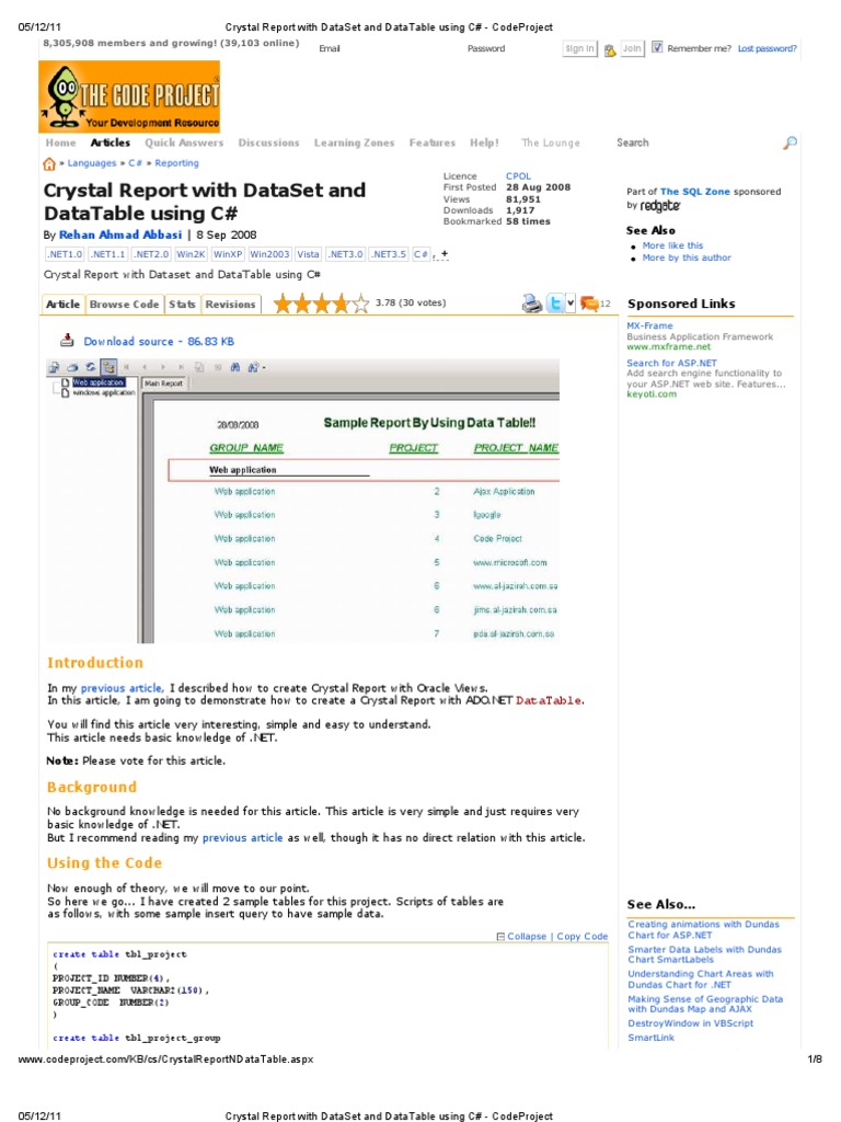 Crystal Report With Dataset And Datatable Using C Codeproject Download Free Pdf Computer