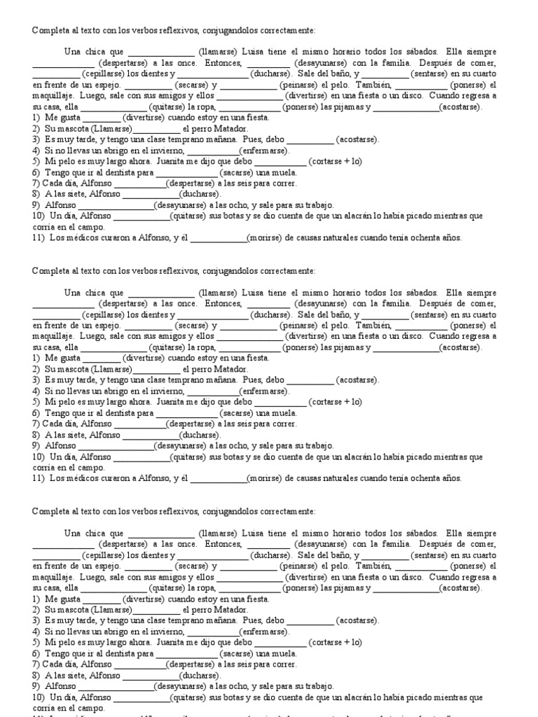 Verbos Reflexivos Regulares Ejercicios Los Verbos Reflexivos En