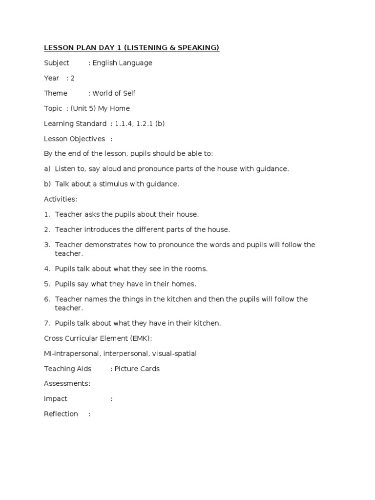 MY HOME LESSON PLANS | PDF | Lesson Plan | Flashcard