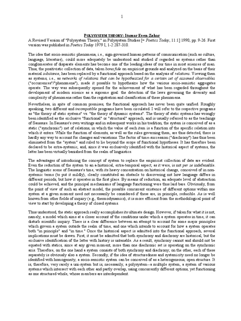 Polysystem Theory in Short | PDF | Social Stratification | Theory