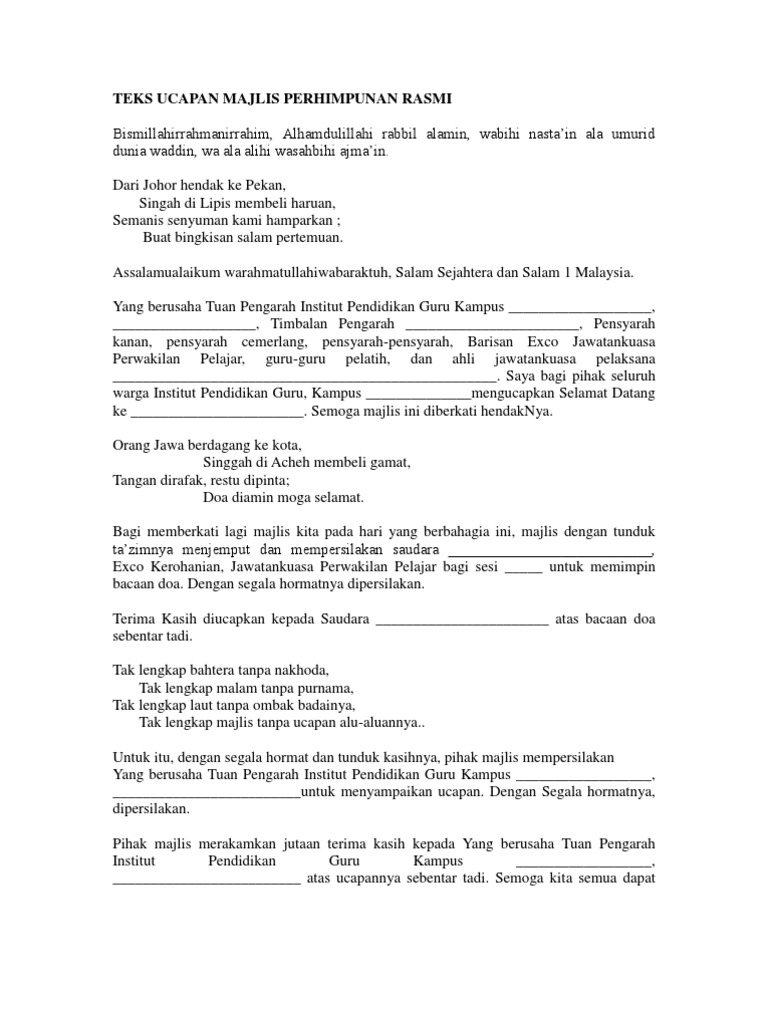 Teks Ucapan Majlis Perhimpunan Rasmi | PDF | Karier & Perkembangan ...