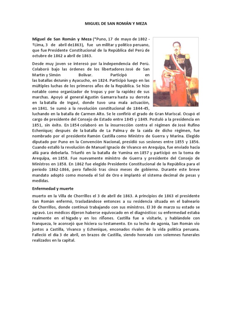 Miguel de San Román y Meza | PDF | Perú | Gobierno