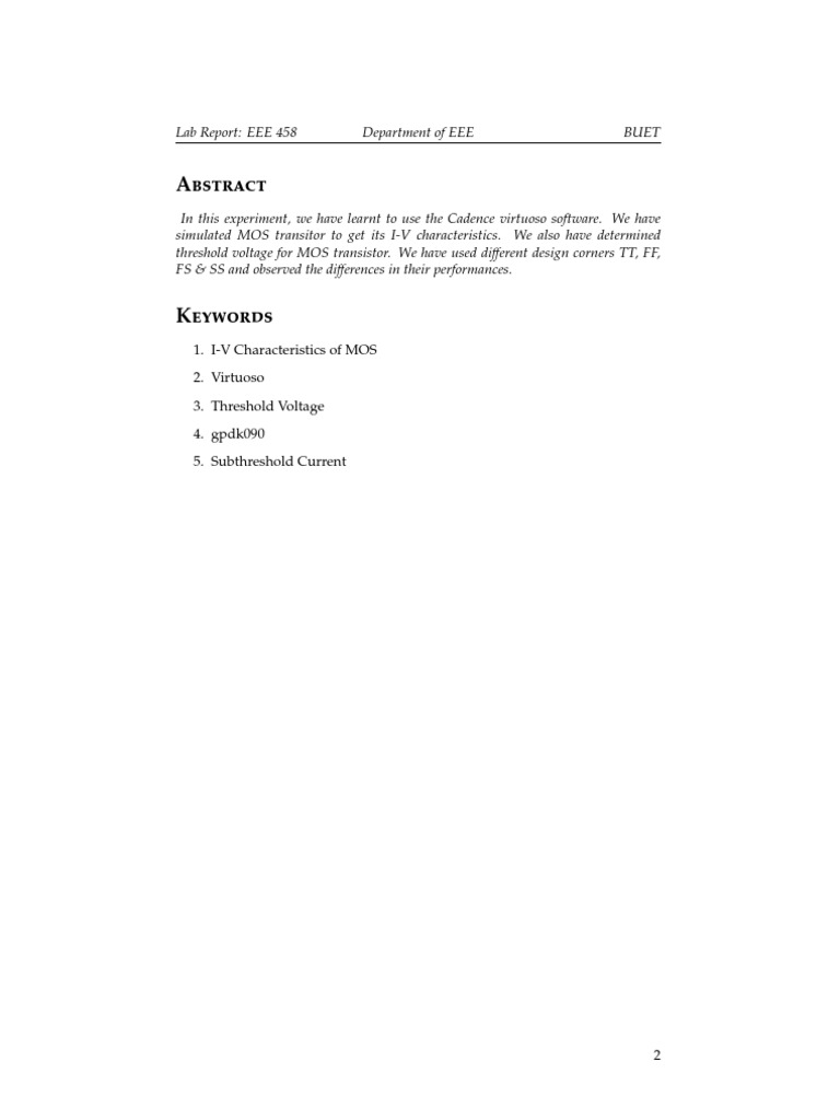 MOS IV Characteristics in Cadence Virtuoso | PDF | Mosfet | Field ...