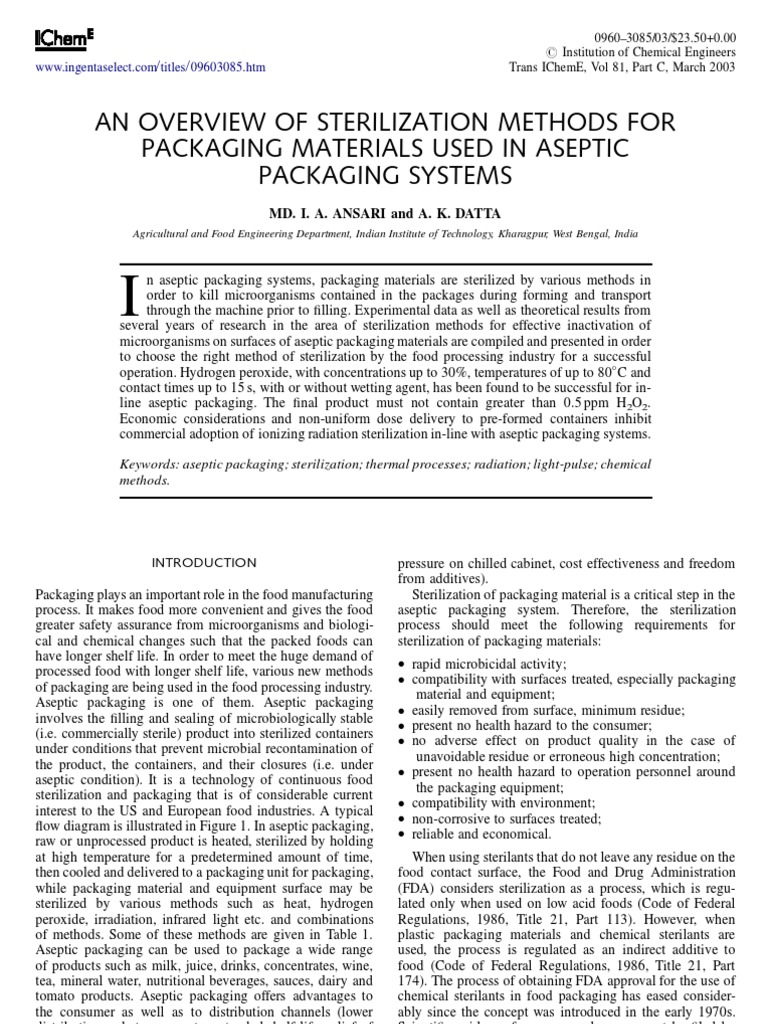 Aseptic Packaging Sterilization Methods | PDF | Sterilization ...