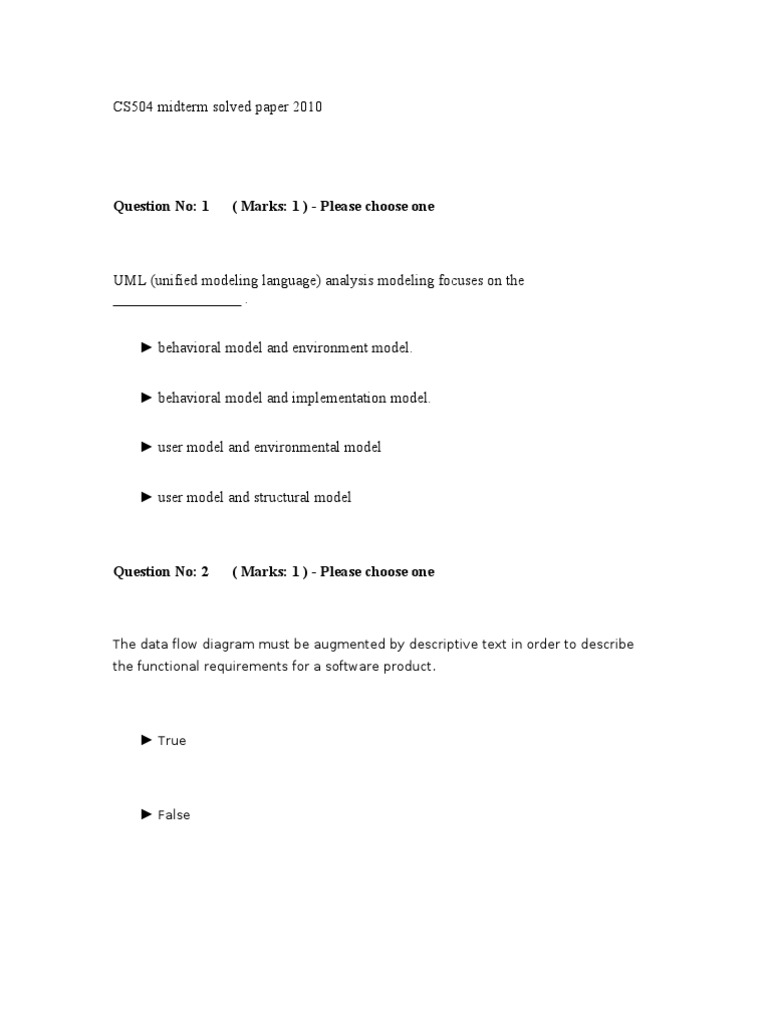 CS504 Midterm Solved Paper 2010 | PDF | Unified Modeling Language | System