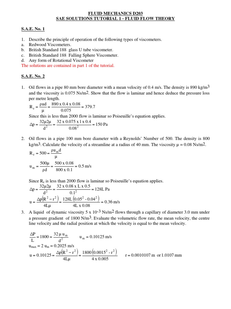 Fluid Mechanics d203 Reseni | Download Free PDF | Boundary Layer | Viscosity