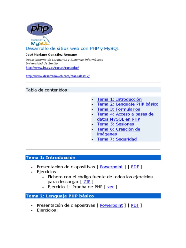 Desarrollo de Sitios Web Con PHP y MySQL | PDF | Php | Microsoft PowerPoint