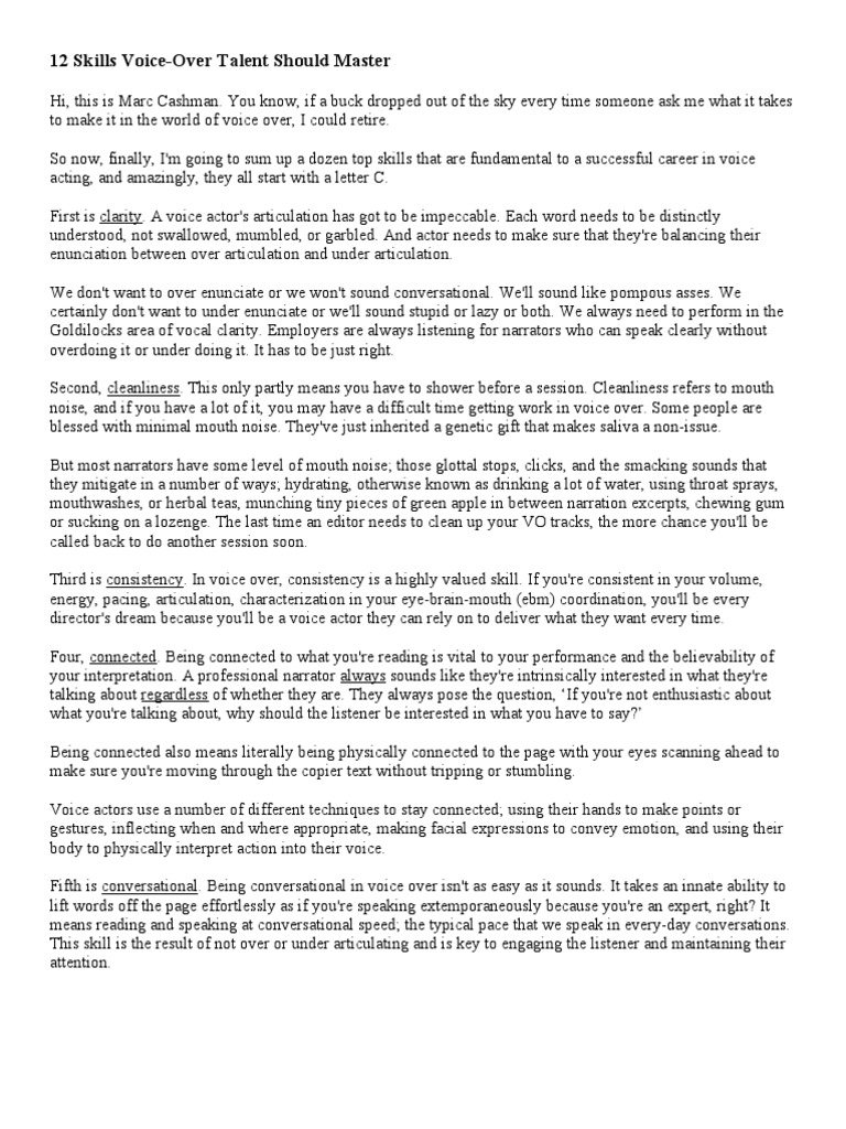 12 Skills of Voice Over | PDF | Singing | Audition