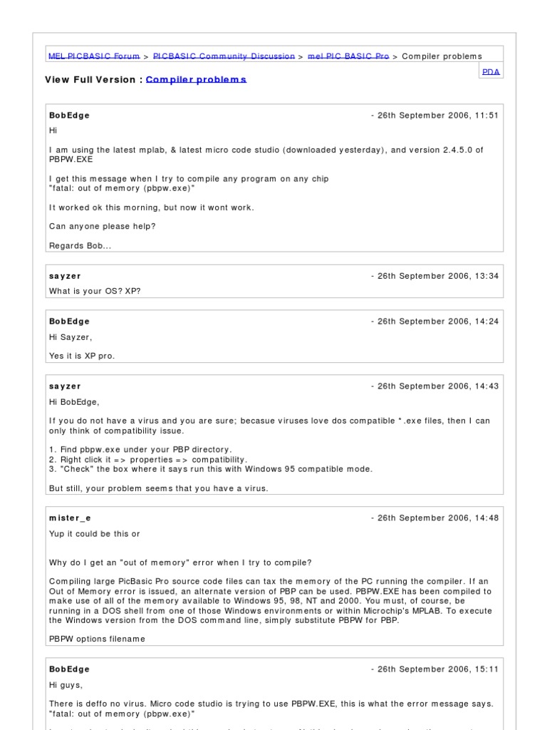 Compiler Problems (Archive) - MEL PICBASIC Forum | PDF | Directory (Computing) | Dos