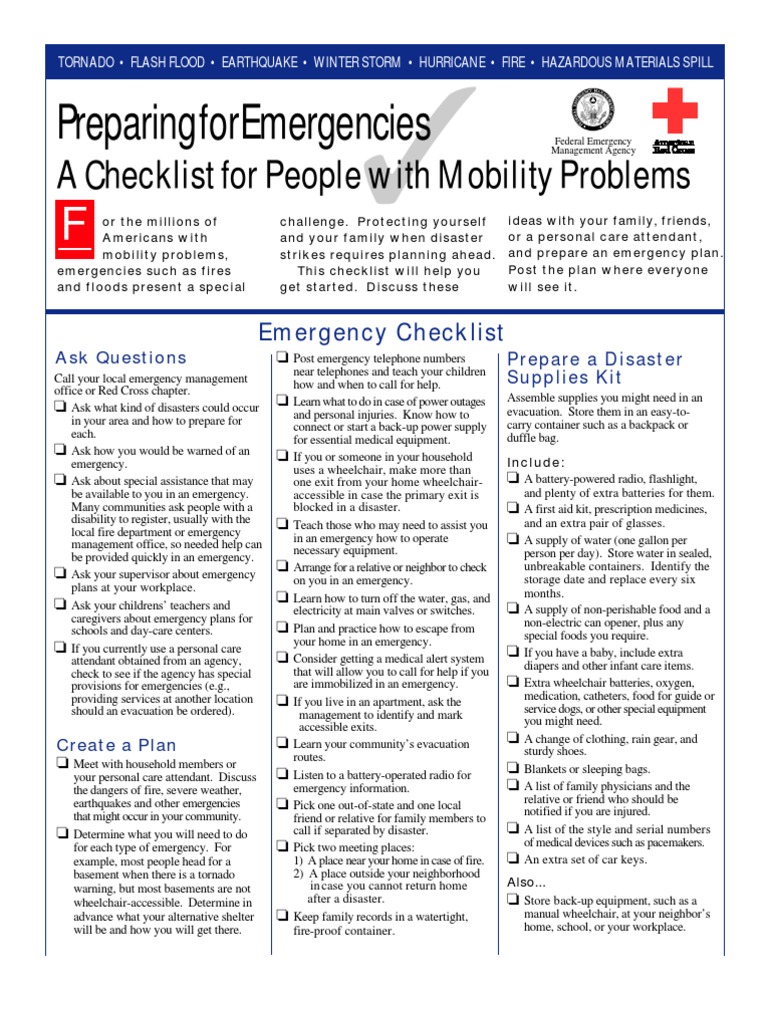Checklist For People With Mobility Problems | PDF | Emergency ...