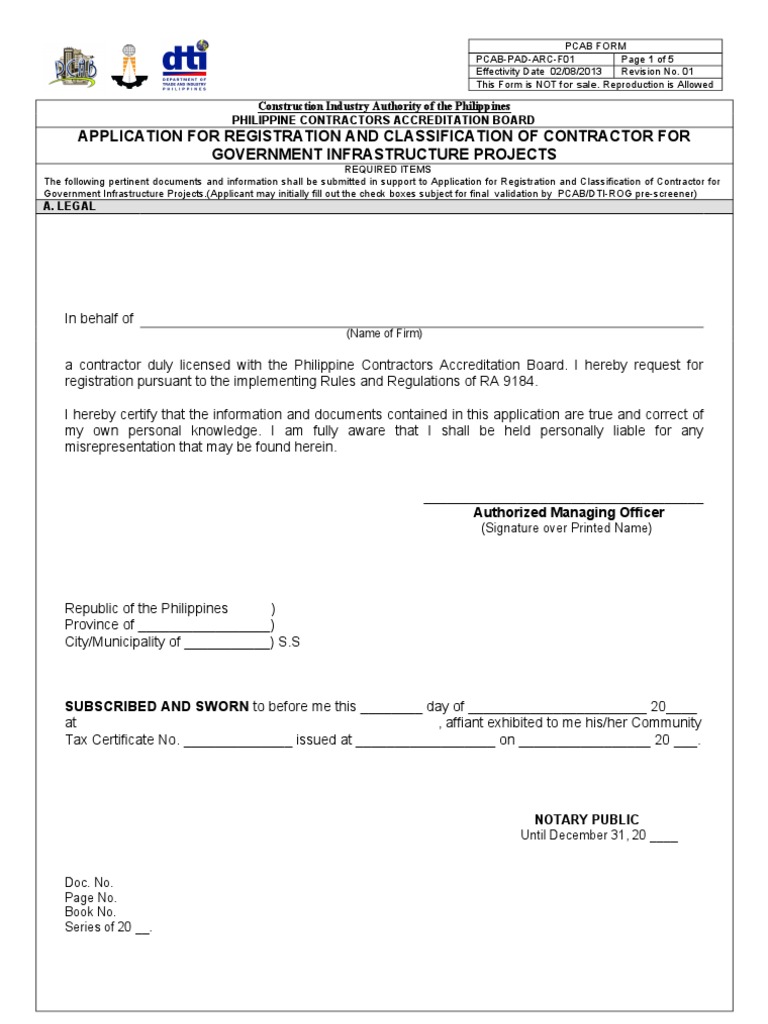 PCAB Contractor Registration Application | PDF | Signature ...