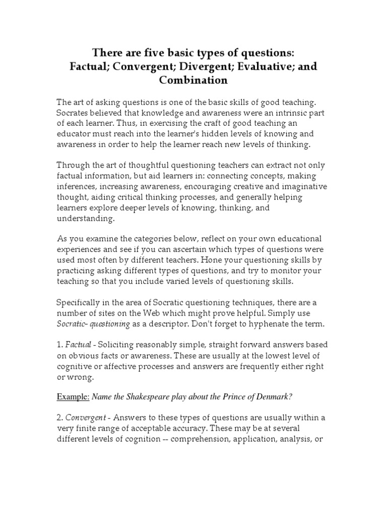 There Are Five Basic Types of Questions | Download Free PDF | Awareness ...