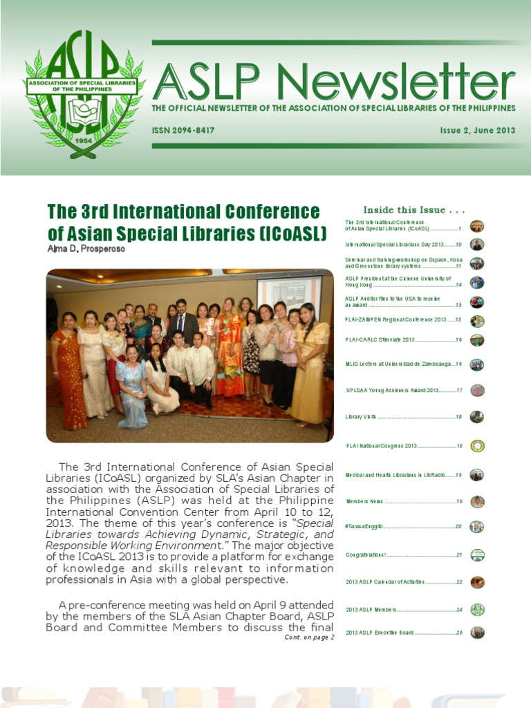 ASLP Newsletter (Issue 2, June 13) PDF | PDF | Librarian | Libraries