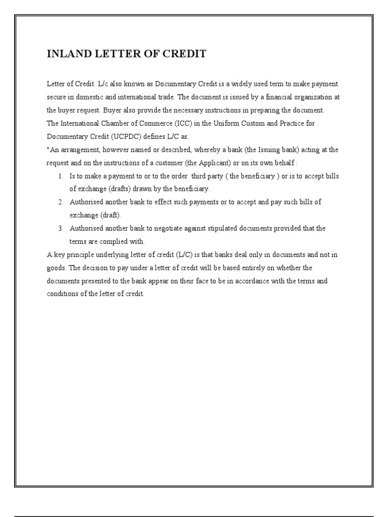 Inland Letter of Credit | Letter Of Credit | Business Law