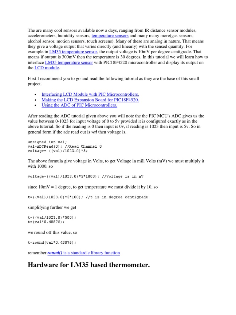 Lm35 With Pic | PDF | Microcontroller | Sensor