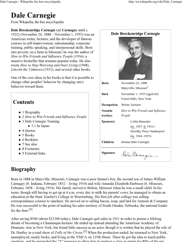 Dale Carnegie - Wikipedia, The Free Encyclopedia | PDF | Social Science ...