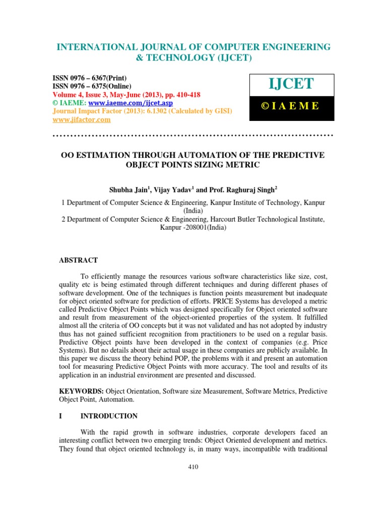 Oo Estimation Through Automation of The Predictive Object Points Sizing Metric | PDF | Object ...