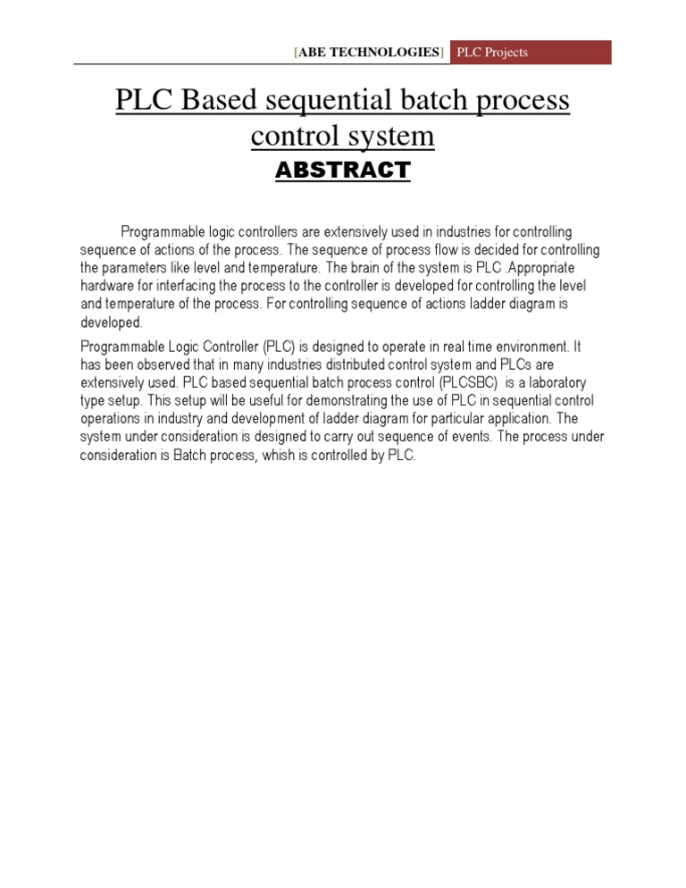 PLC-Based Batch Process Control System | PDF | Computers | Technology & Engineering