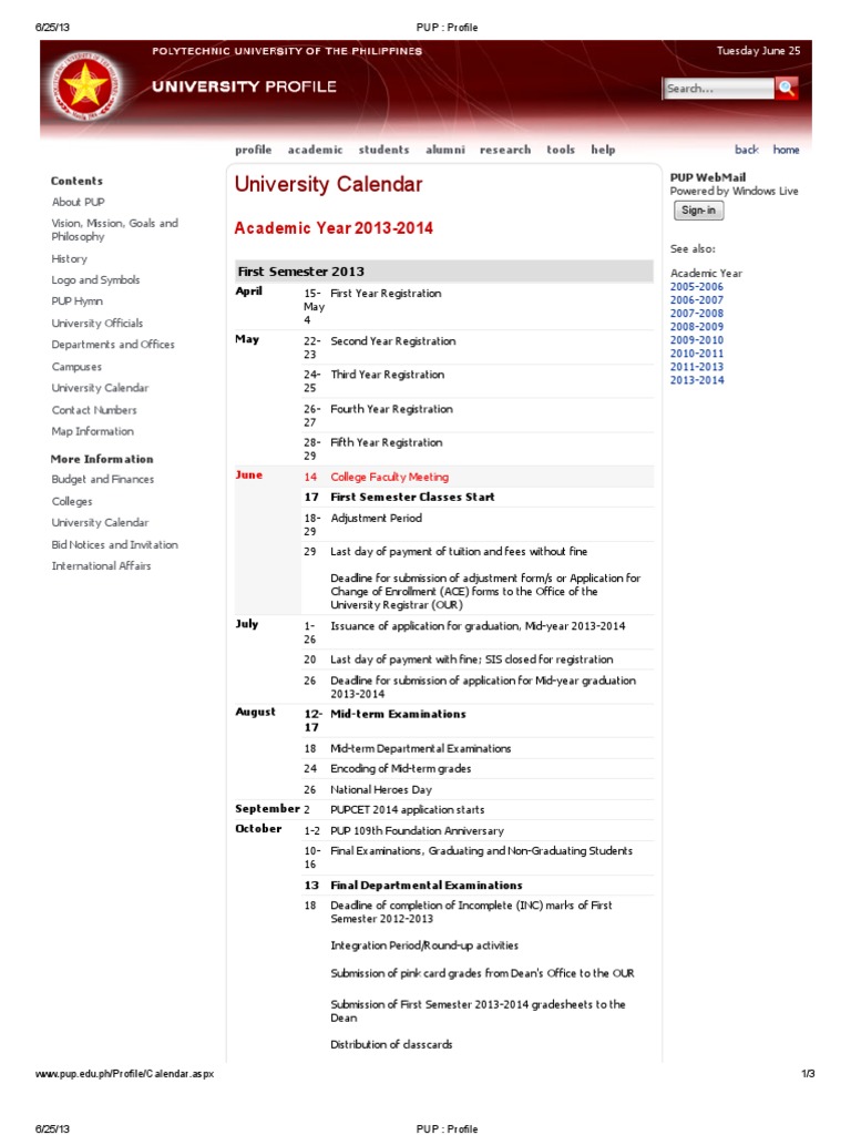 PUP Calendar SY2013-2014 | PDF | Academic Term | Schools