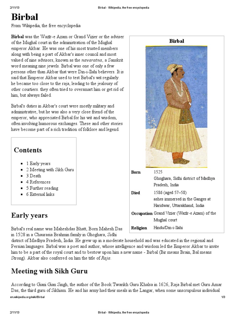Birbal - Wikipedia, The Free Encyclopedia | PDF | Indian Religions ...