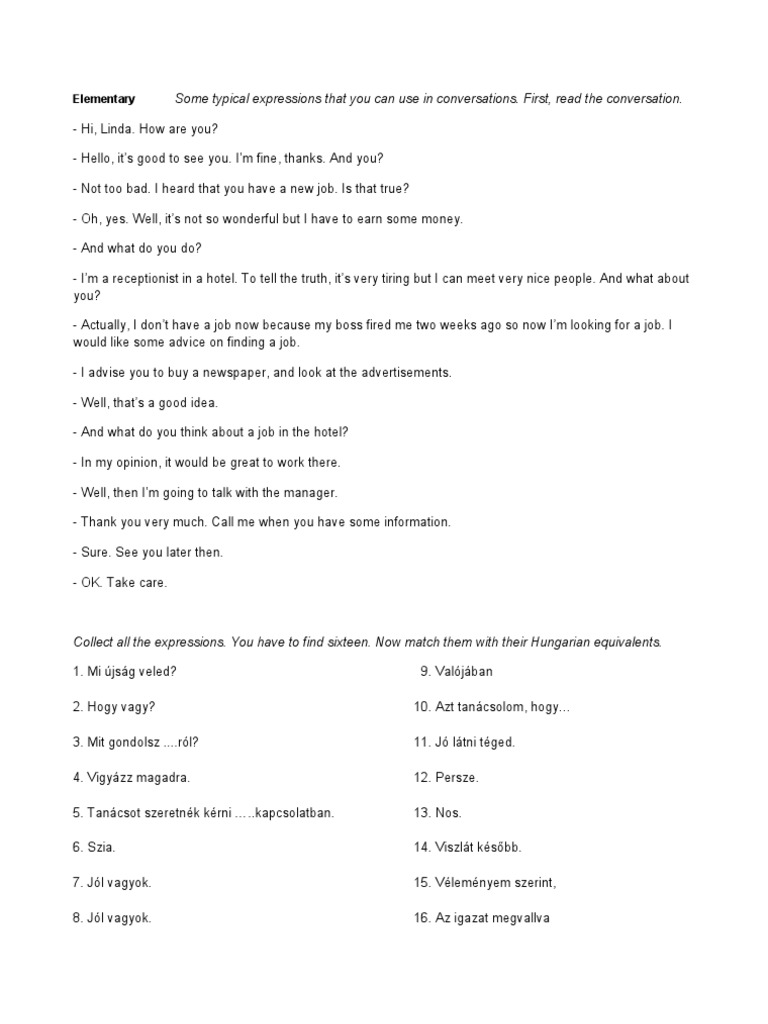 Conversational Expressions for Different Levels of English Proficiency ...