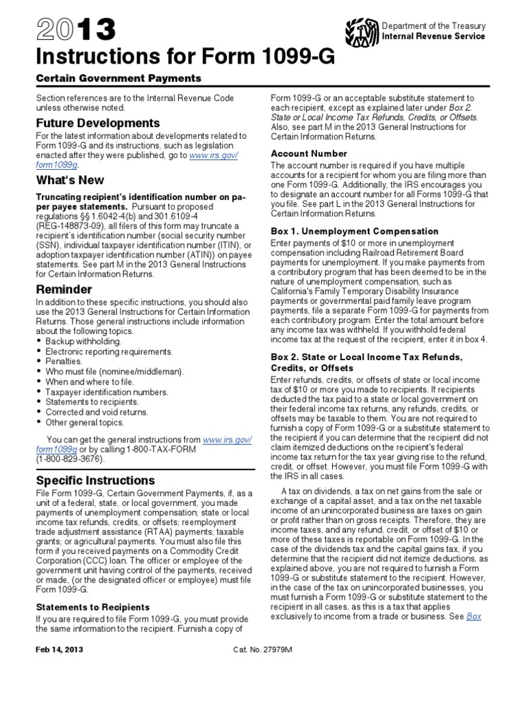 Instructions For Form 1099-G: Future Developments | PDF | Income Tax In ...