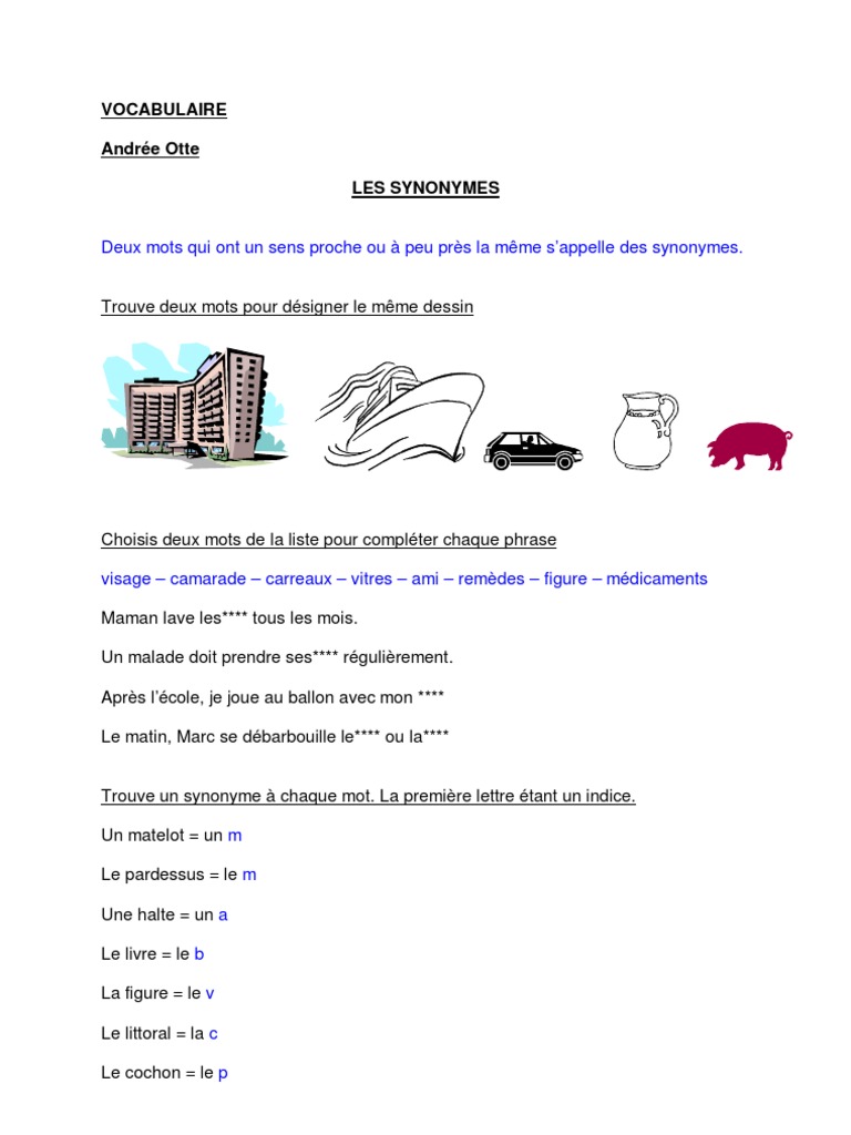 VOCABULAIRE Les Synonymes Complet | PDF