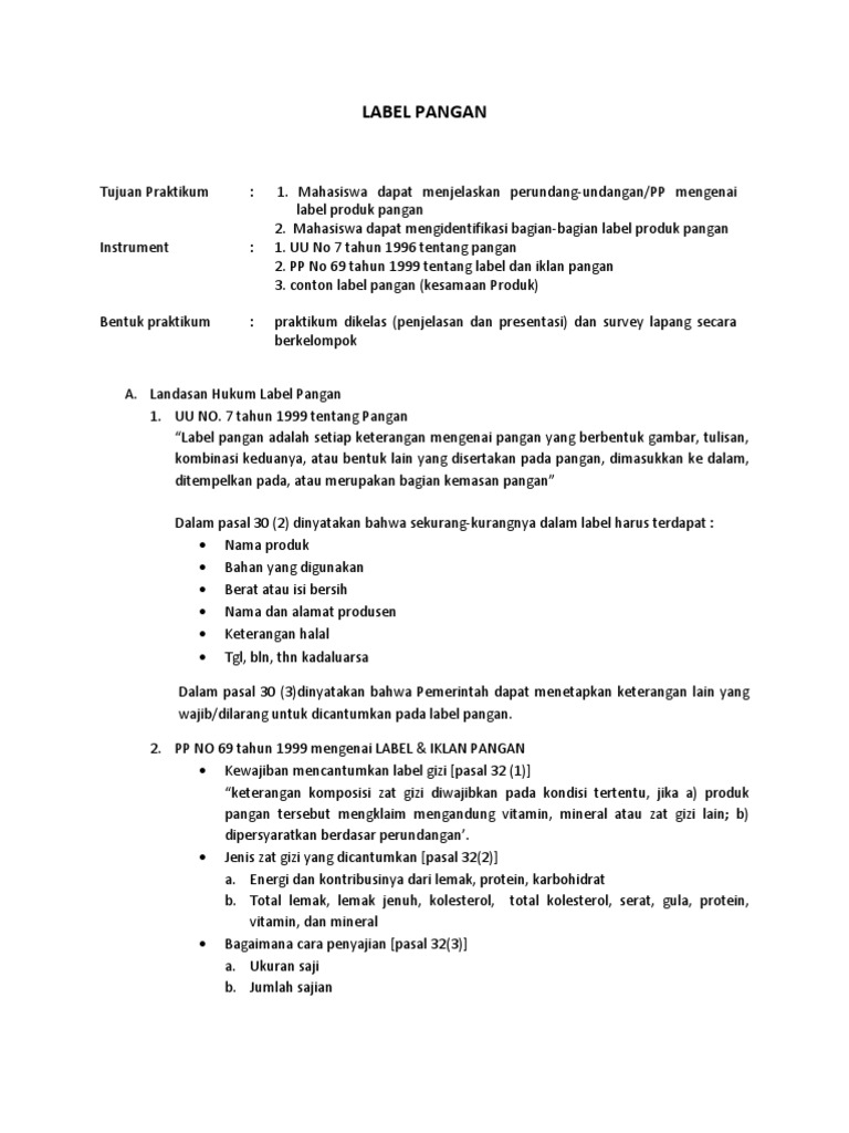 Praktikum Label Pangan | PDF
