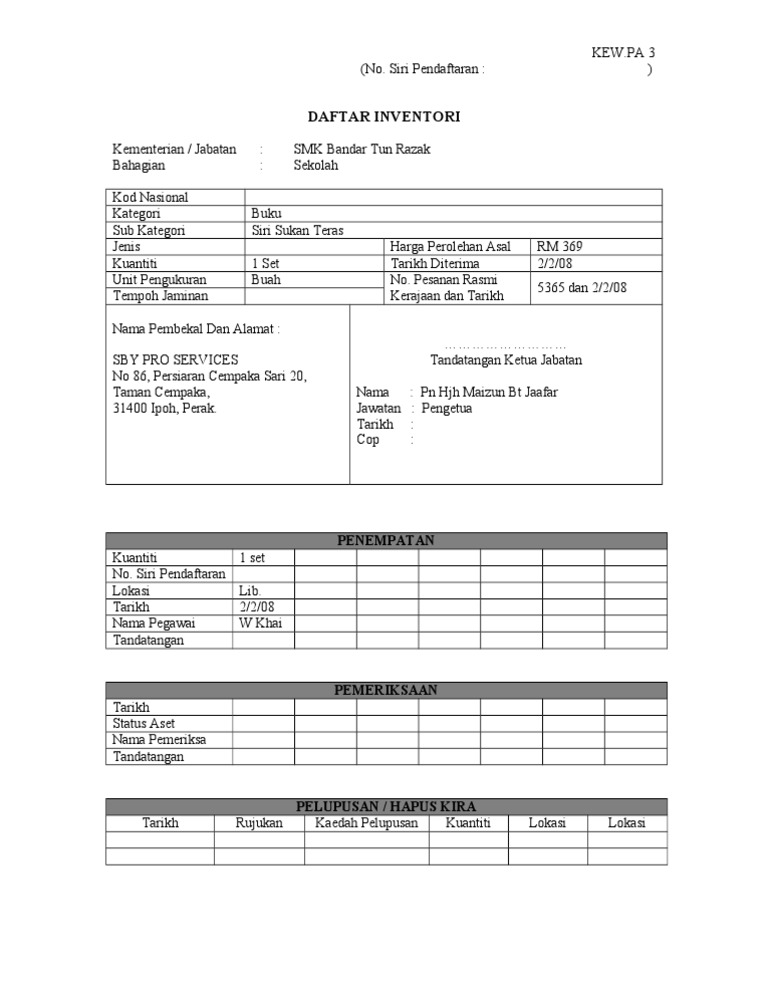 Borang DAFTAR INVENTORI