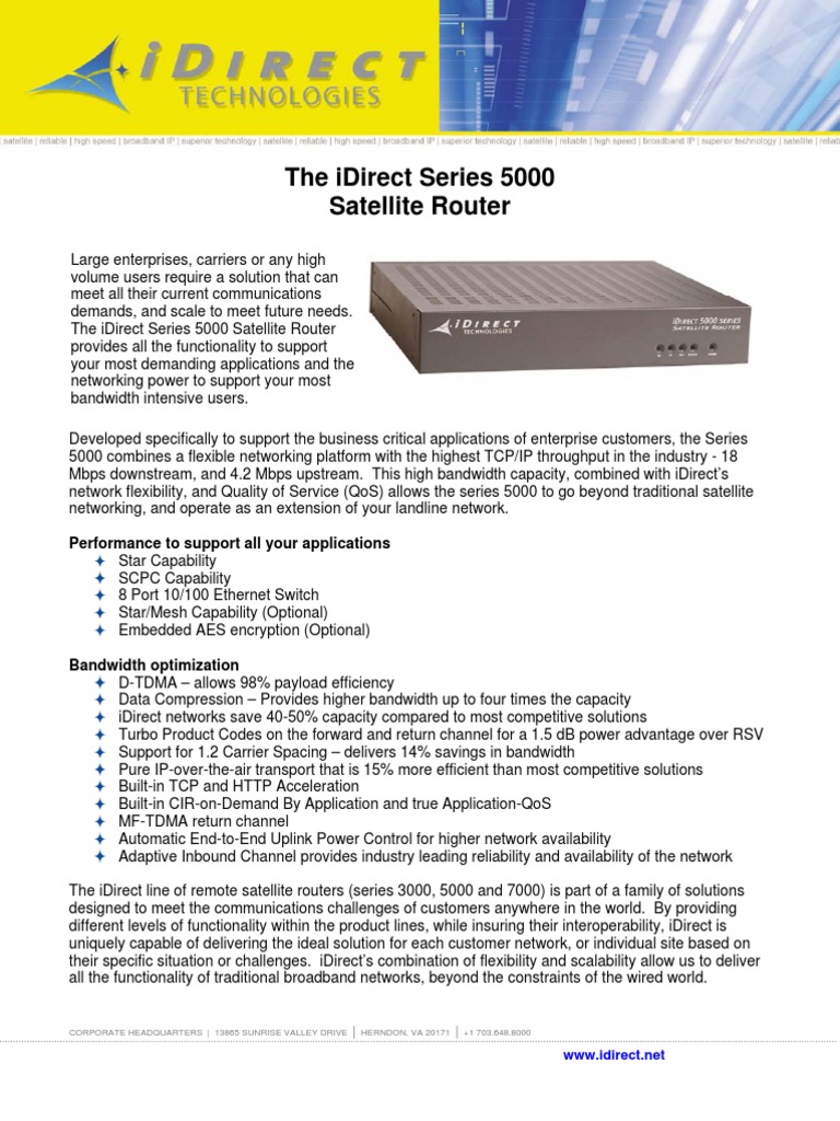 Idirect Series 5000 Remote Router Specifications | PDF