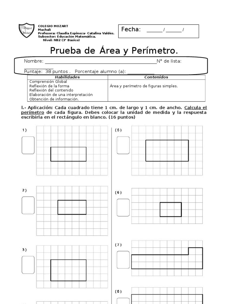 Prueba de Area y Perimetro 2012 | PDF