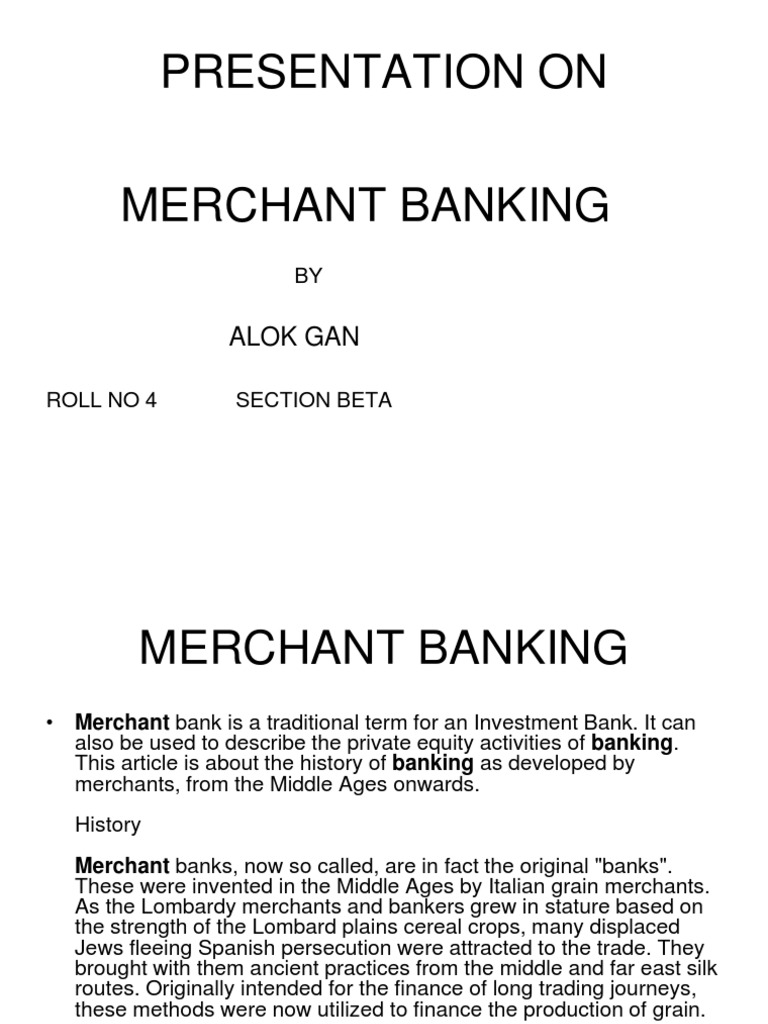 PRESENTATION On Merchant Banking | PDF | Economic Institutions | Banking