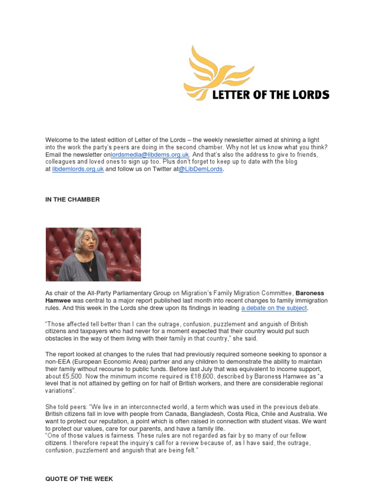Lib Dem Lords Weekly Newsletter Update | PDF | House Of Lords | Public ...