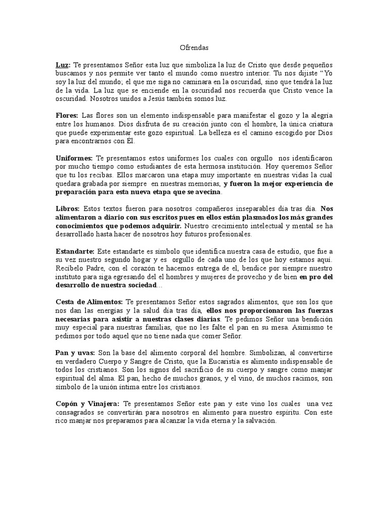 Ofrendas para La Misa Del Coloegio | PDF | Textos Religiosos | Religión ...