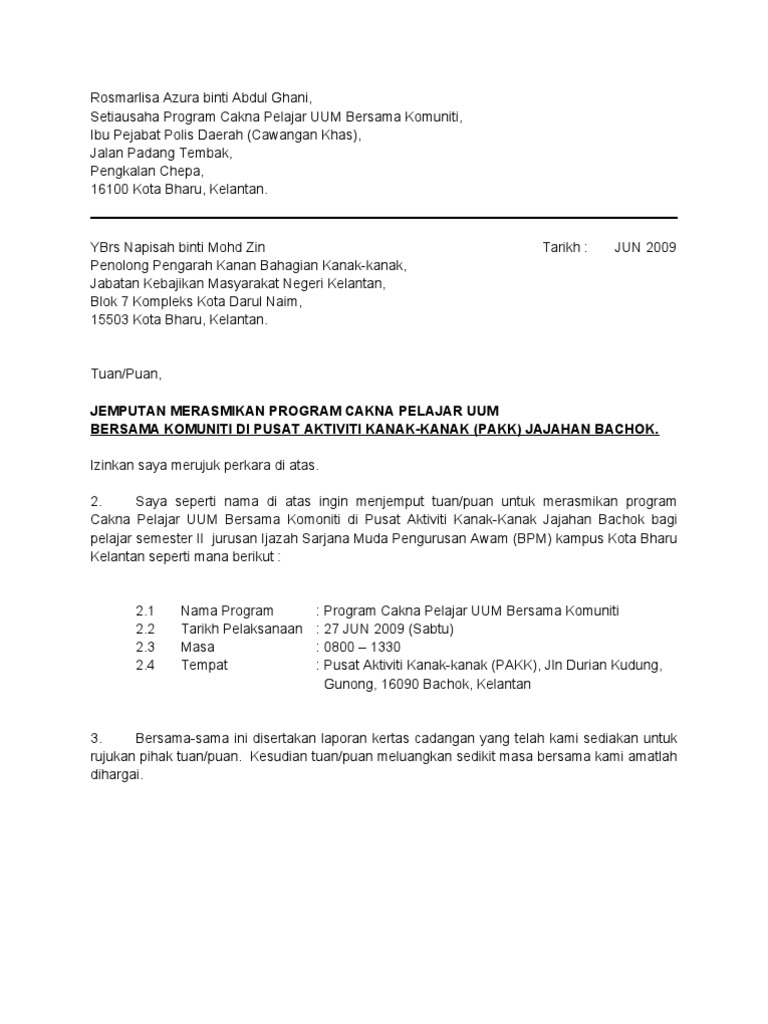 Contoh Surat Jemputan Perasmi | PDF
