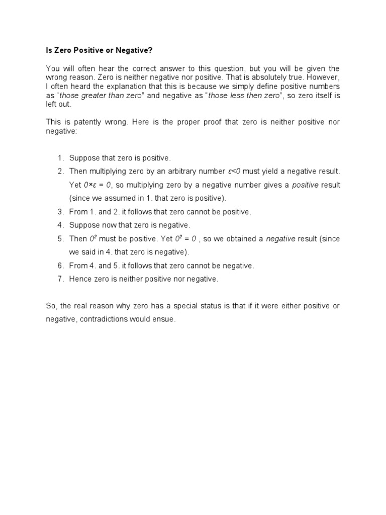 Understanding Zero: Neither Positive Nor Negative | PDF