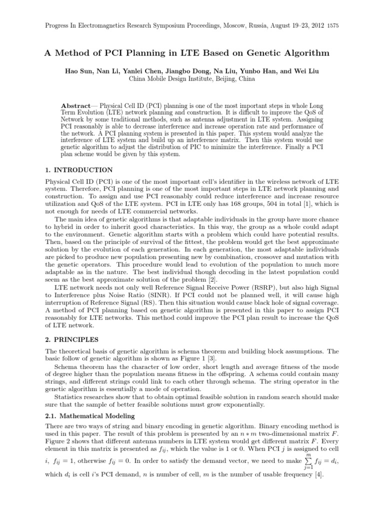 A Method of PCI Planning in LTE Based On Genetic Algorithm | PDF