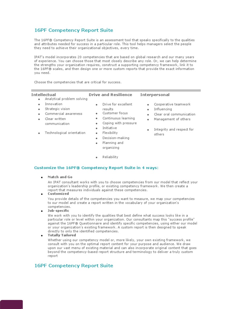 16PF Competency Report Suite | PDF | Competence (Human Resources) | Business