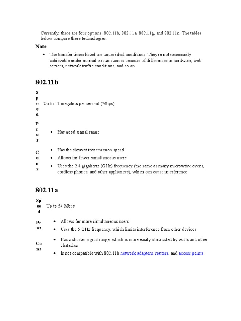S P e e D P R o S C o N S: Network Adapters Routers Access Points | PDF | Ieee 802.11 | Bit Rate