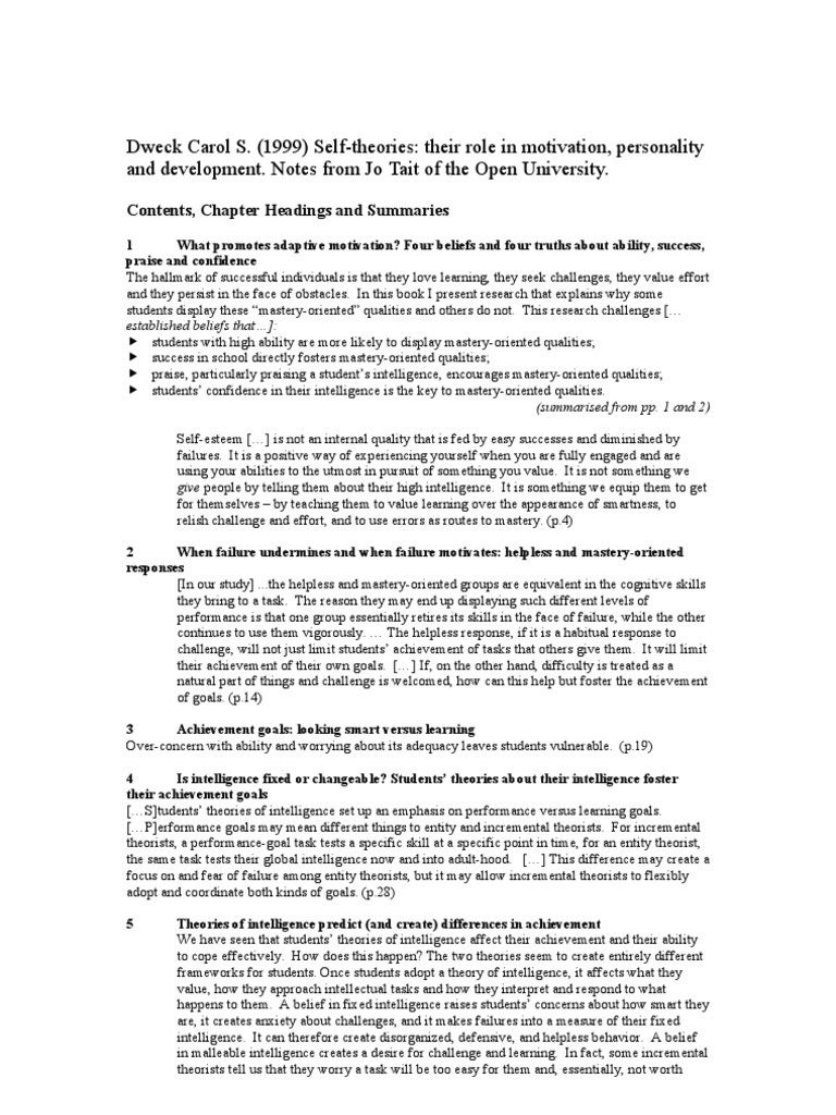 Dweck's Self-Theories on Motivation | PDF | Intelligence | Self Esteem