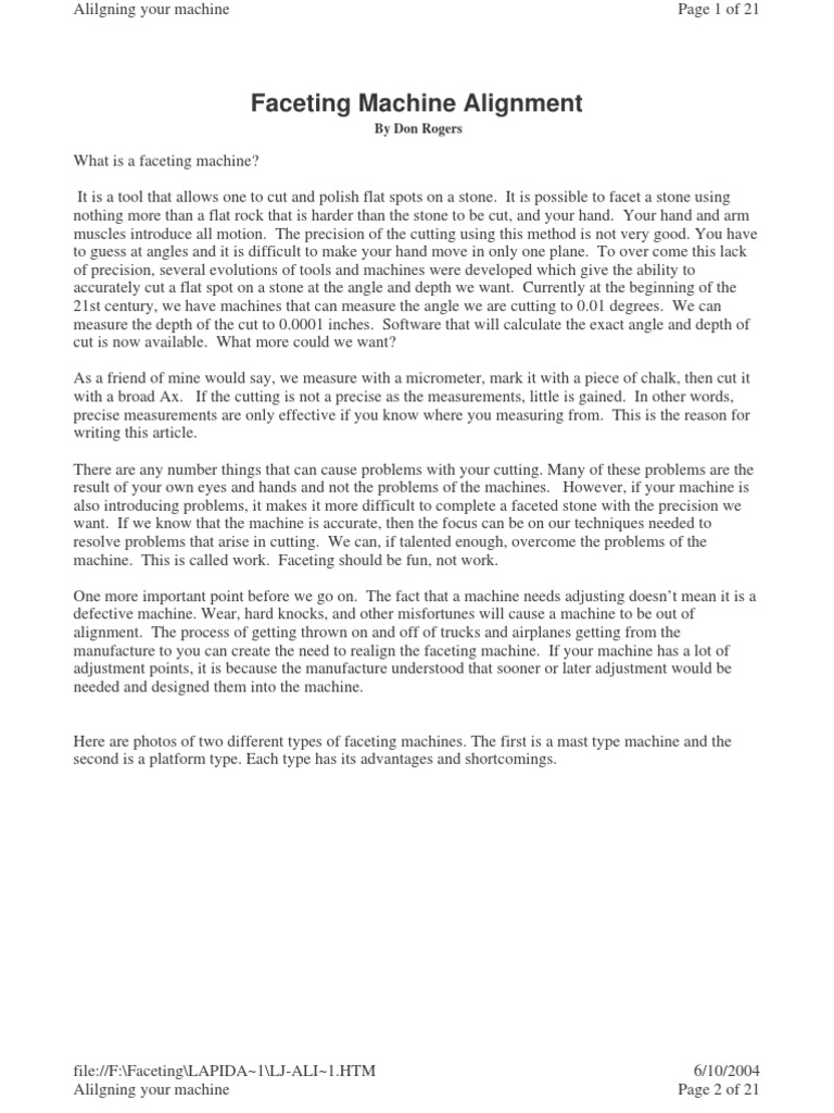 Faceting Machine Alignment | PDF | Tools | Manufactured Goods