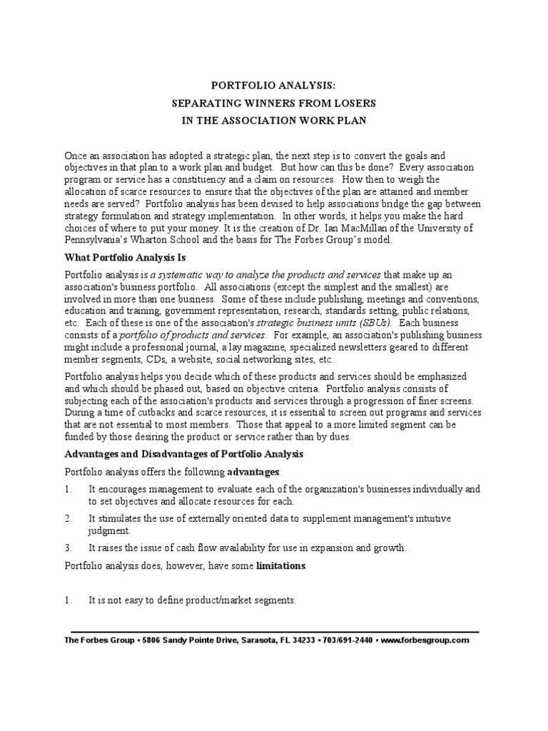 Portfolio Analysis Matrix Explanation and Questionnaire | PDF