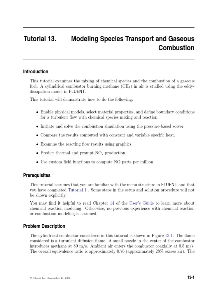 Modeling Species Transport And Gaseous Combustion Pdf N Ox Combustion